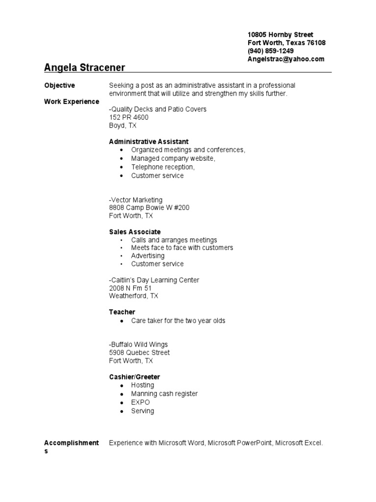 Angela Stracener's Administrative Resume | PDF