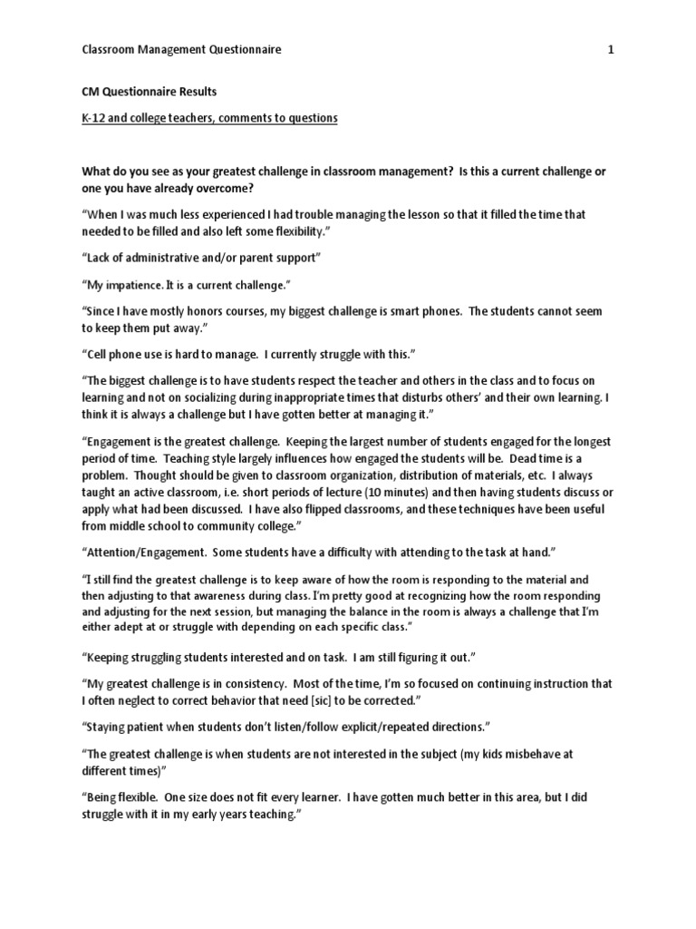 Classroom Management Questionnaire | PDF | Classroom Management | Classroom