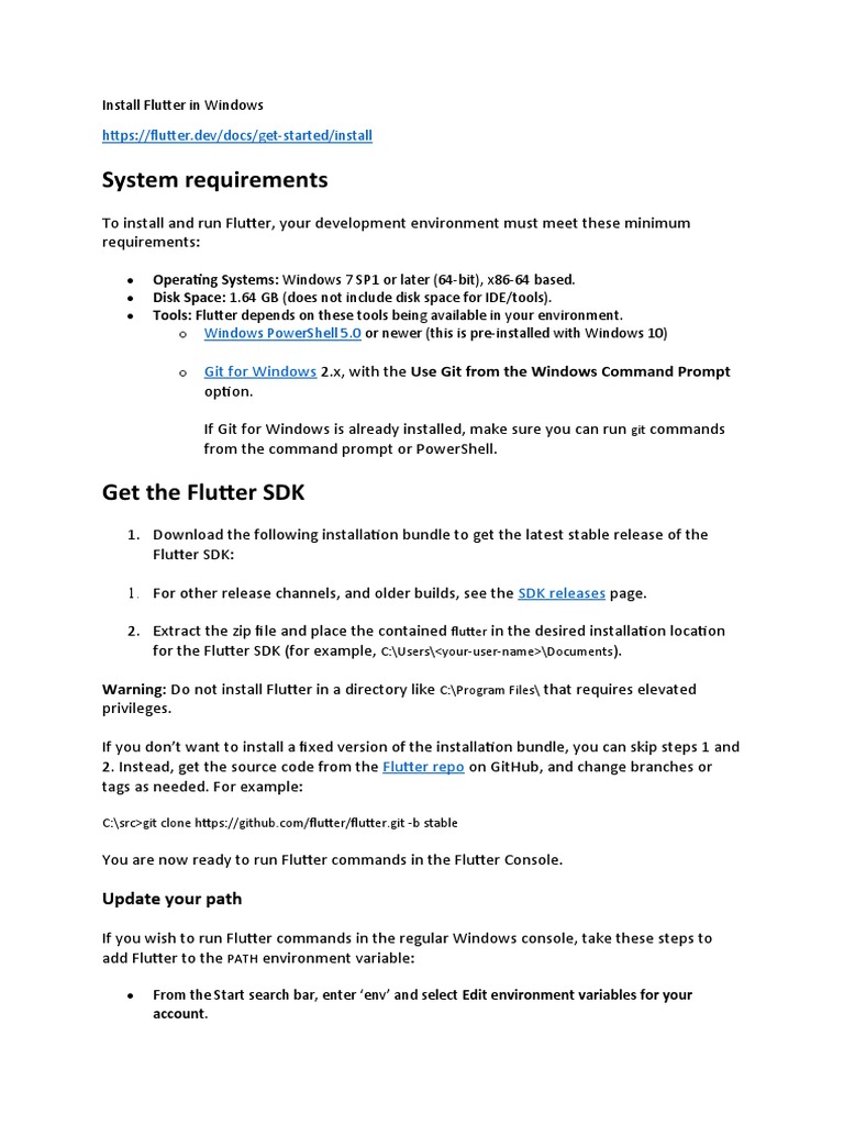 Install Flutter in Windows | PDF | Android (Operating System) | Command Line Interface