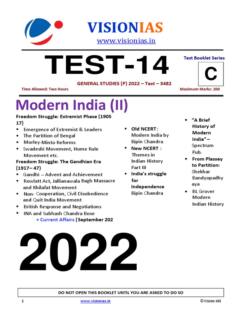 14 Vision e Prelims Test 2022 1 | PDF | British Raj | Indian ...
