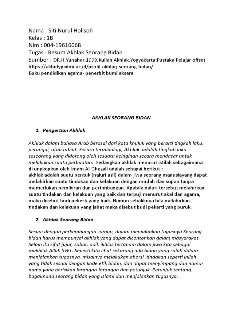 Nama: Siti Nurul Holisoh Kelas: 1B Nim: 004-19616068 Tugas: Resum ...