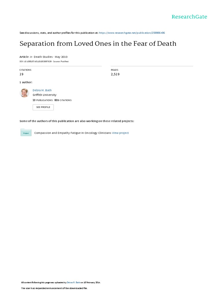 Separation From Loved Ones in The Fear of Death | PDF | Grief | Death