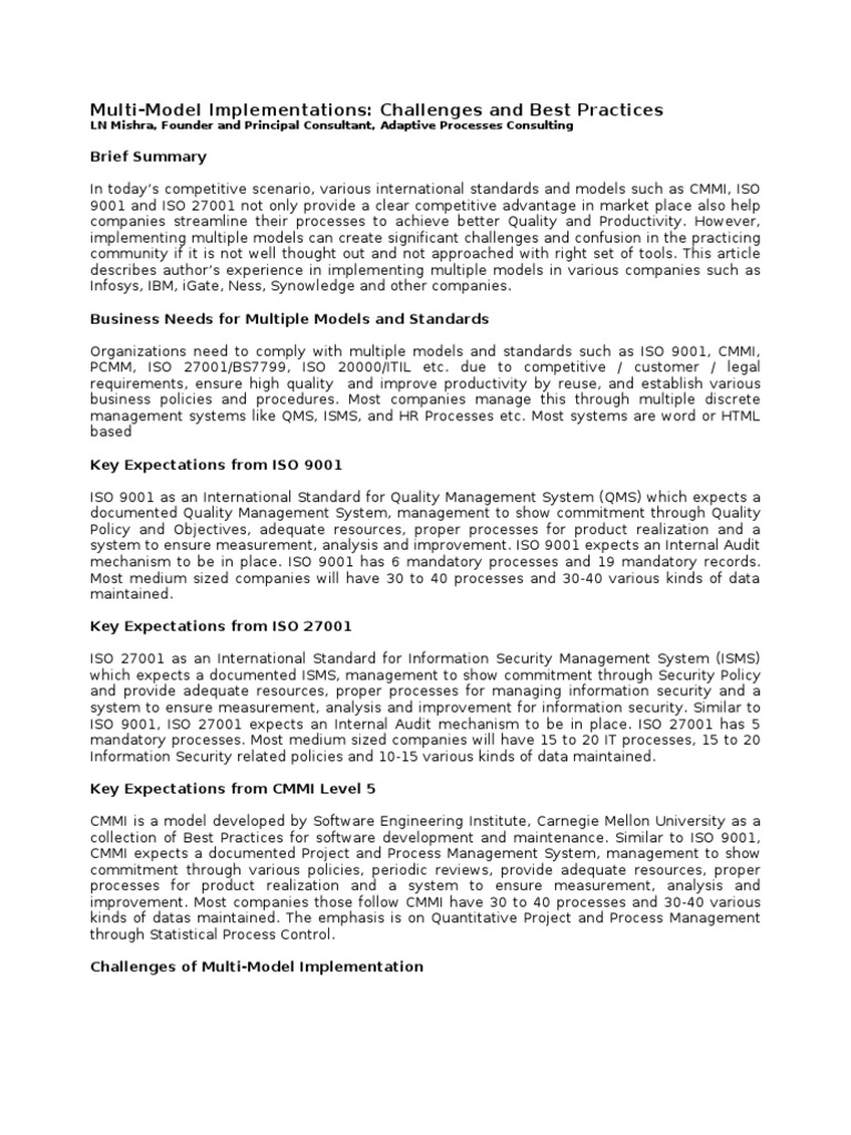 Multi-Model Integration for IT Firms | PDF | Iso 9000 | Information ...