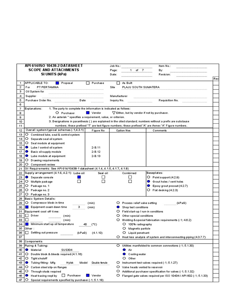 API 614/ISO 10438-2 DATASHEET Scope and Attachments Si Units (Kpa ...
