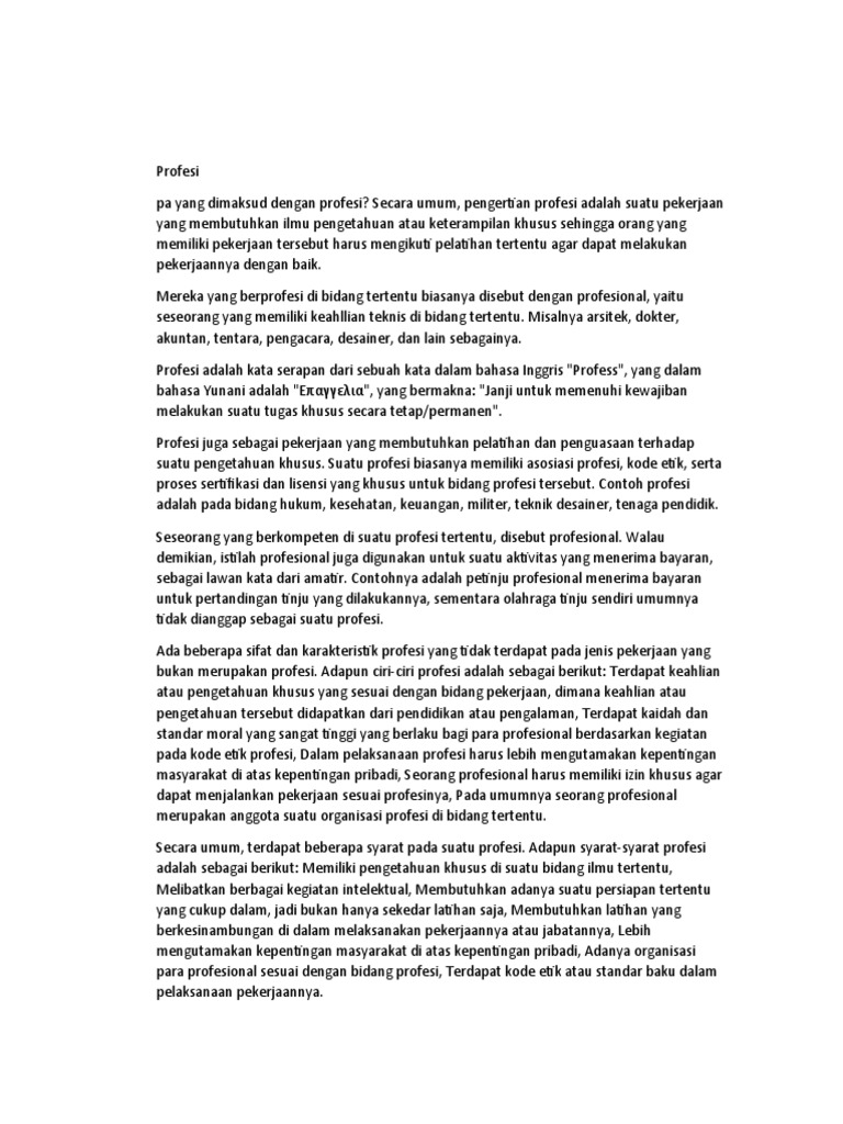 Essay Profesi | PDF | Karier & Perkembangan