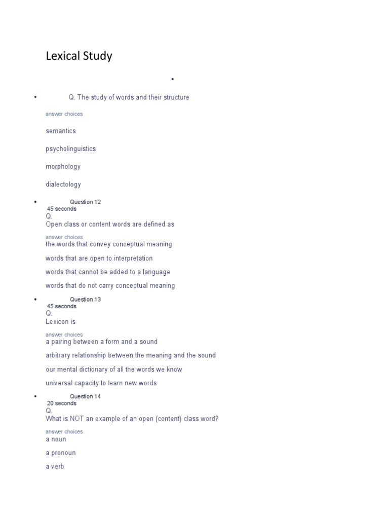 Lexical Study: Answer Choices | PDF | Lexicon | Word