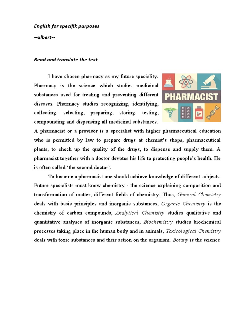 English For Pharmacy | PDF | Pharmacy | Pharmacology