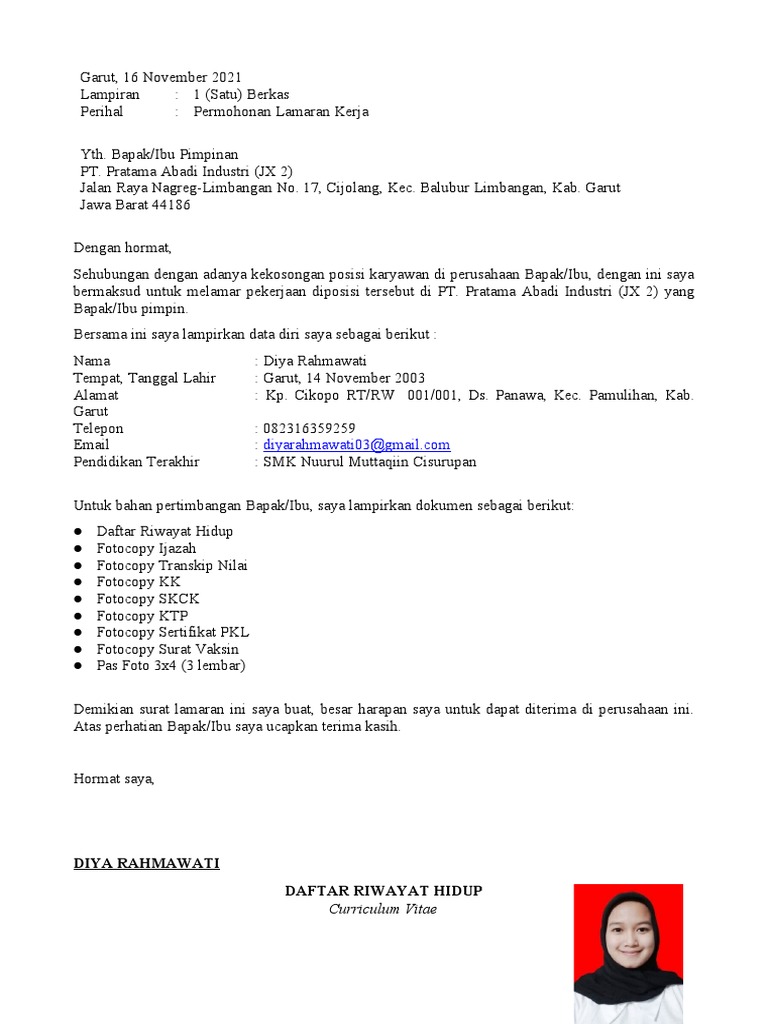 Surat Lamaran Dan CV | PDF