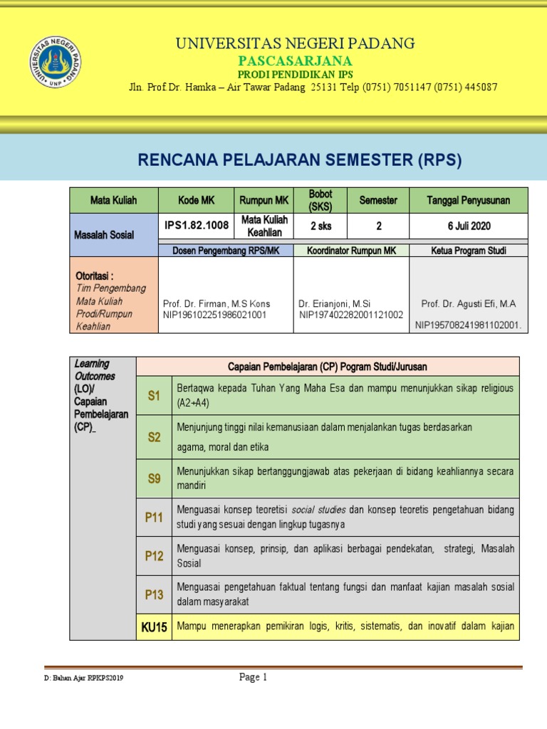 RPS Masalah Sosial UNP IPS | PDF | Seni