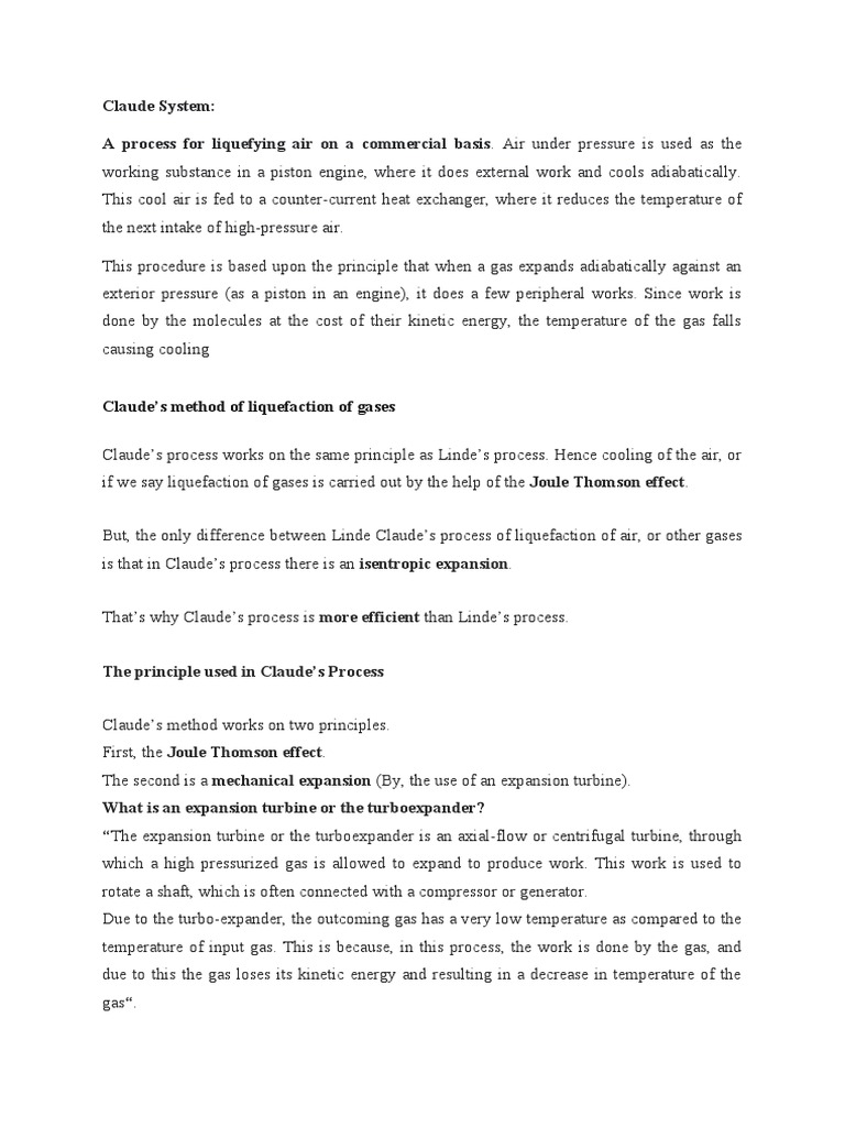 Claude System: A Process For Liquefying Air On A Commercial Basis. Air ...