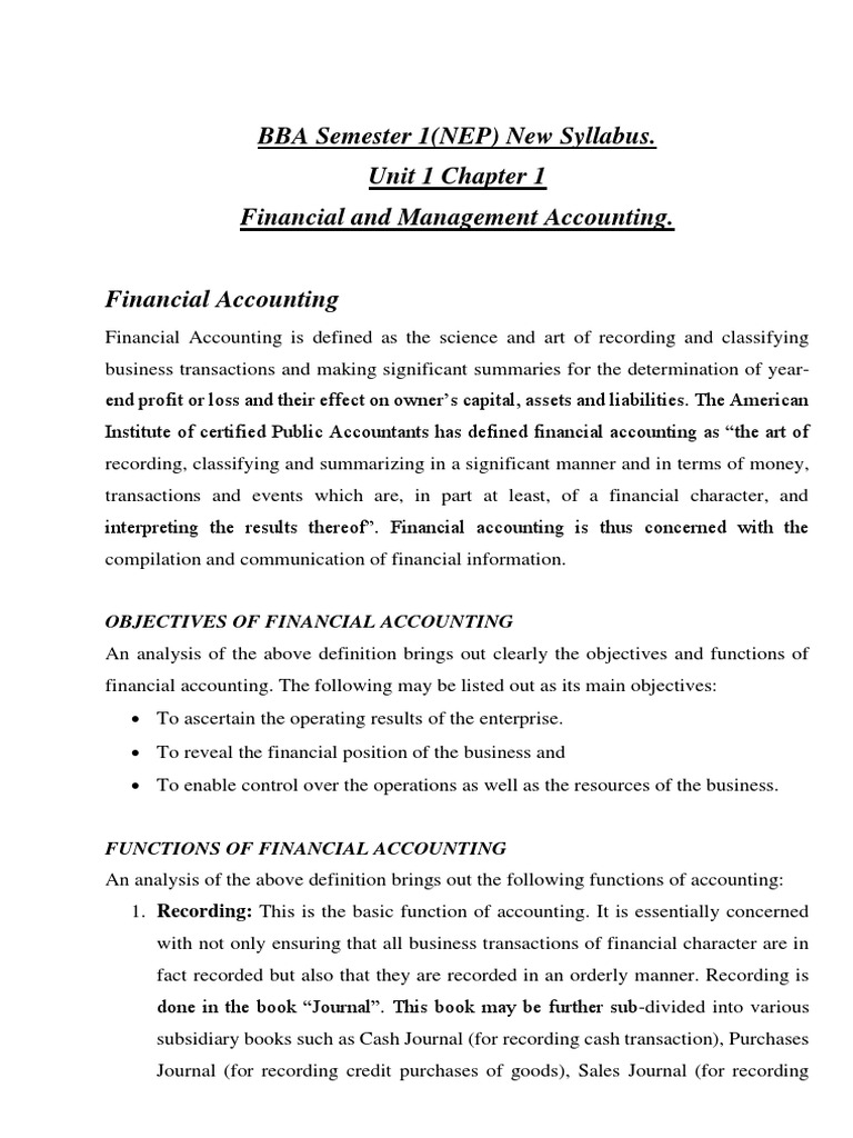 BBA Semester 1 (NEP) New Syllabus. Unit 1 Chapter 1 Financial and ...