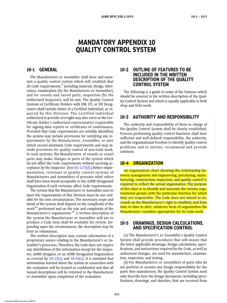 Asme Viii - Div.1 (2019) - Quality Control System | PDF ...