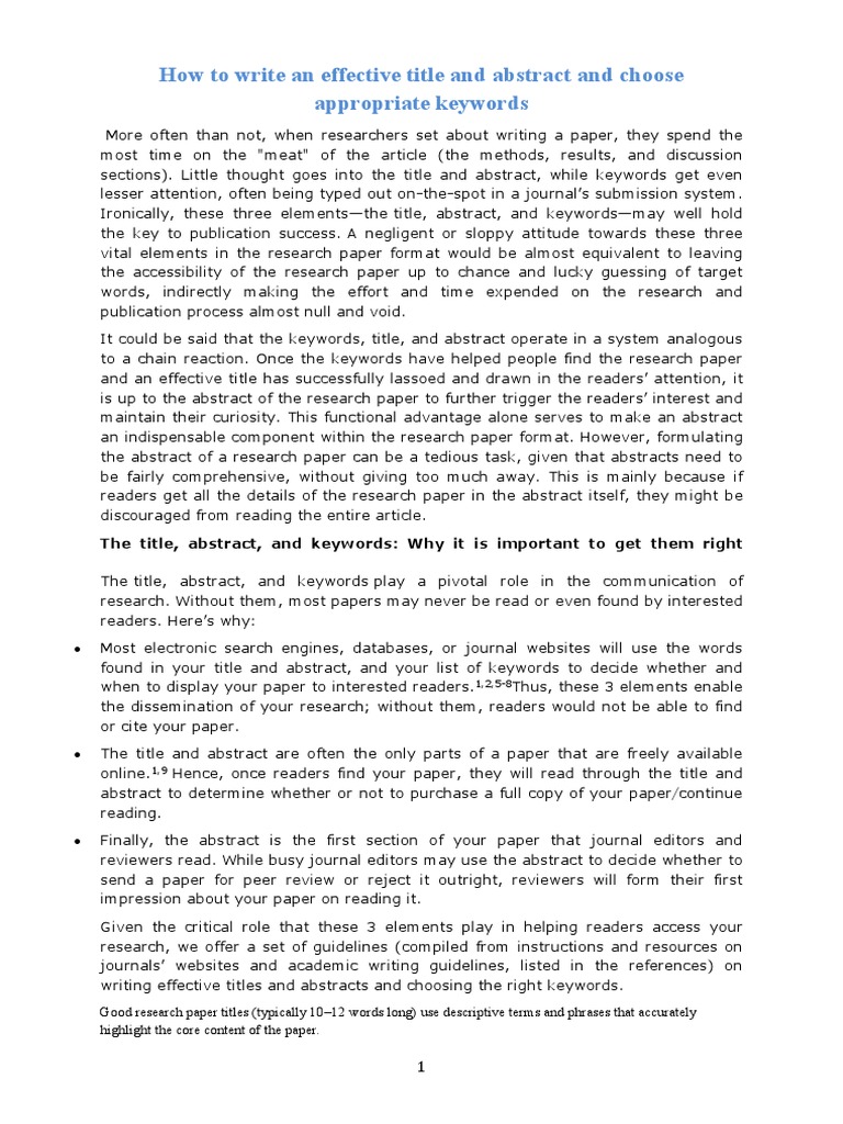 How To Write An Effective Title and Abstract | PDF | Abstract (Summary ...