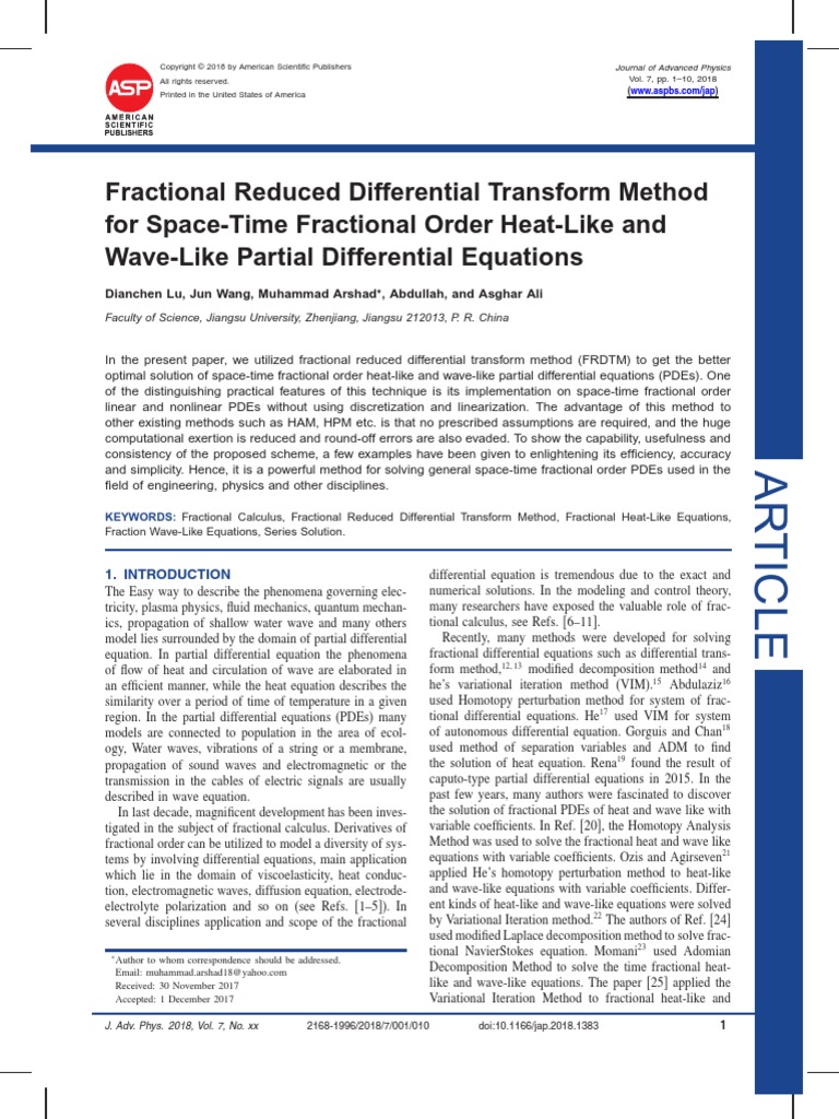 Fractional Reduced Differential Transform Method Pdf Partial Differential Equation