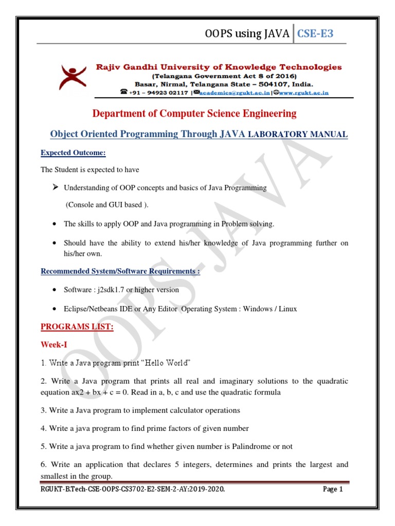 OOPS Through Java-CS3702 Lab Manual | PDF | Method (Computer Programming) | Class (Computer ...