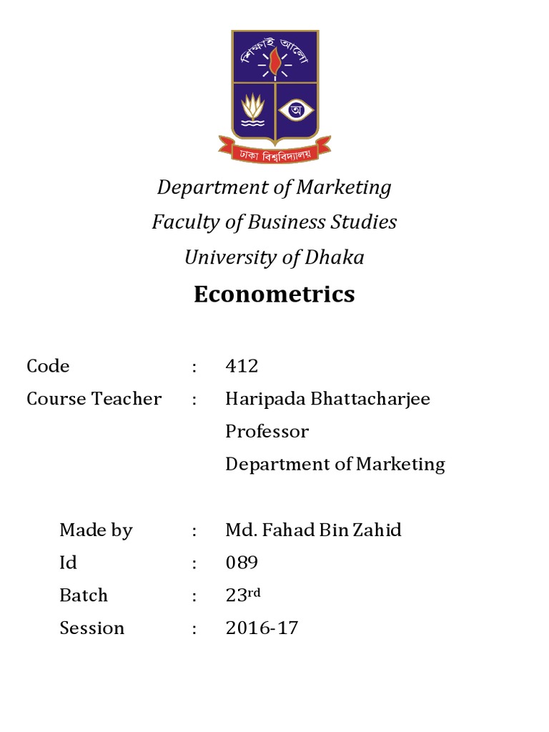 Econometrics: Department of Marketing Faculty of Business Studies ... Econometrics: Department of Marketing Faculty of Business Studies ...