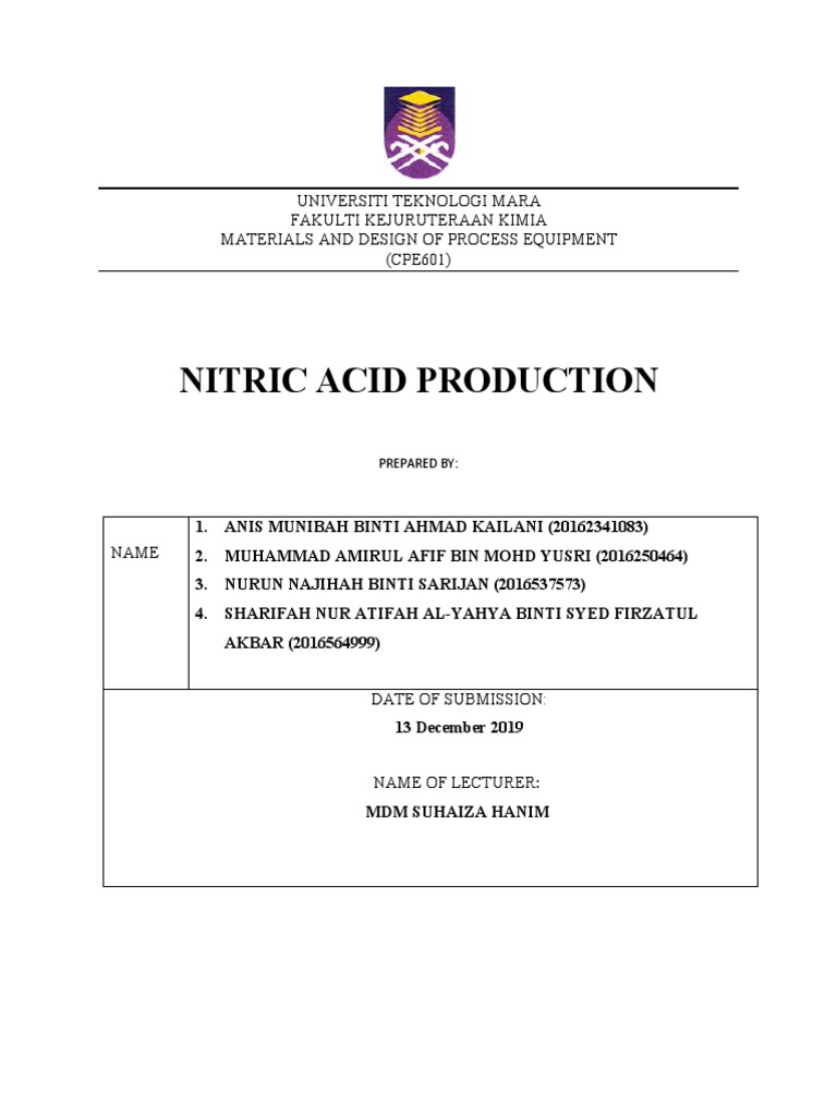 Nitric Acid Production Process Overview | PDF | Nitric Acid | Nitrogen