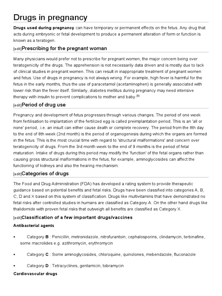 Drugs in Pregnancy | PDF | Pregnancy | Prenatal Development