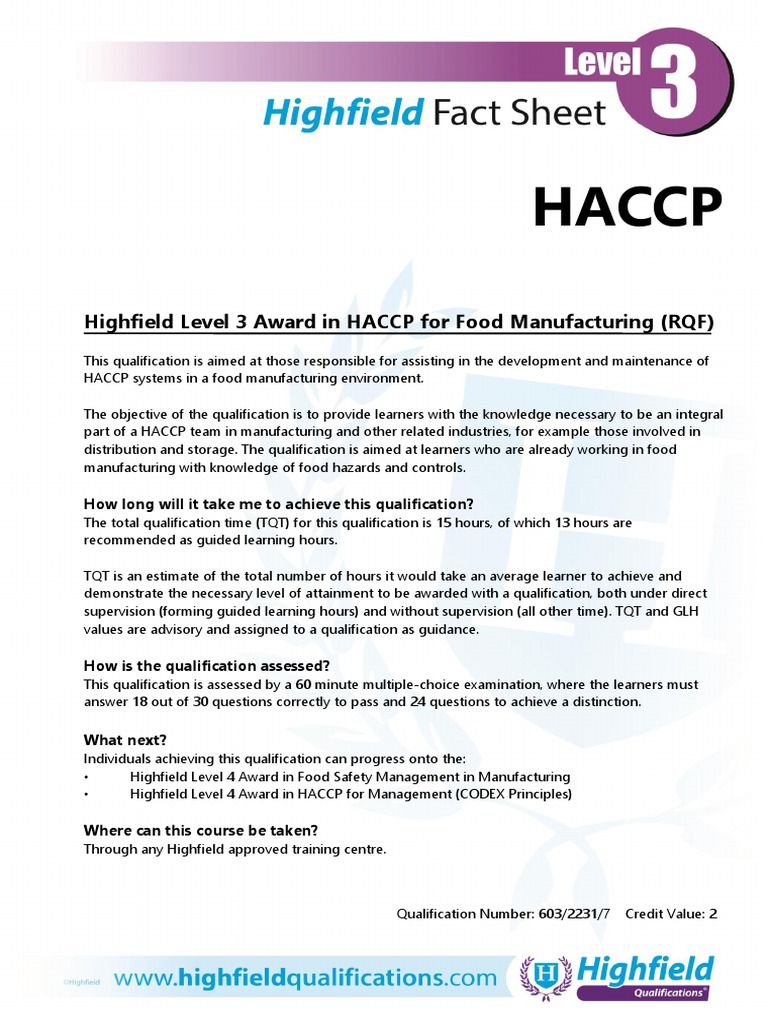 HACCP Level 3.high Field - FACTSHEET For Amnufacturing.2021 | PDF ...