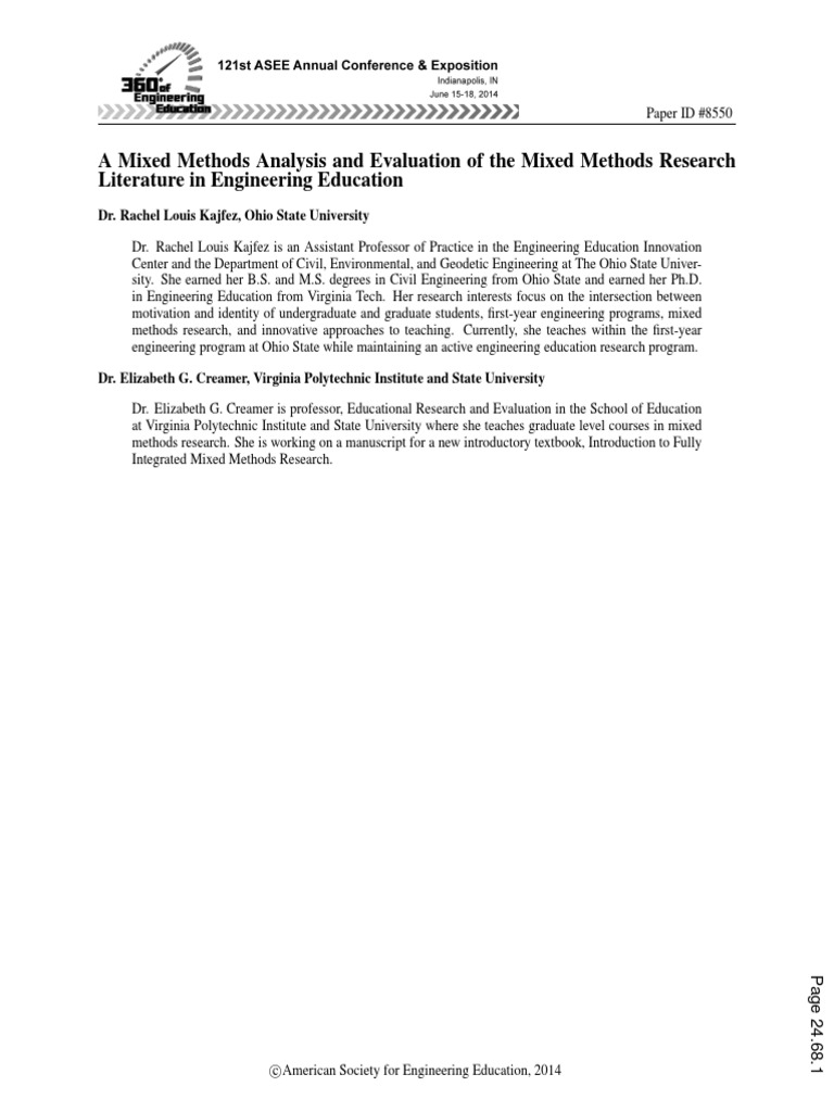 A Mixed Methods Analysis And Evaluation Of The Mixed Methods Research Literature In Engineering