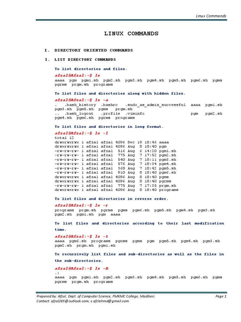 Linux Commands I Directory Oriented Commands Pdf Unix Utility 