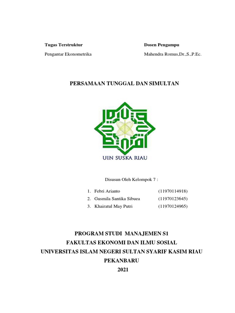 Persamaan Tunggal dan Simultan Ekonometrika | PDF | Metode & Bahan Ajar ...
