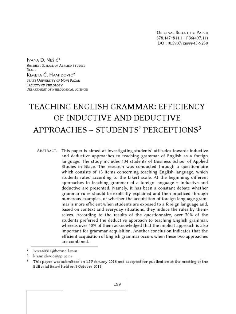 Inductive vs. Deductive Grammar Teaching | PDF | Language Acquisition ...