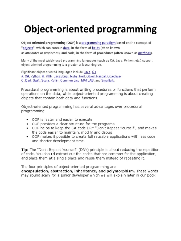 Object-Oriented Programming: Programming Paradigm Objects Data Fields ...