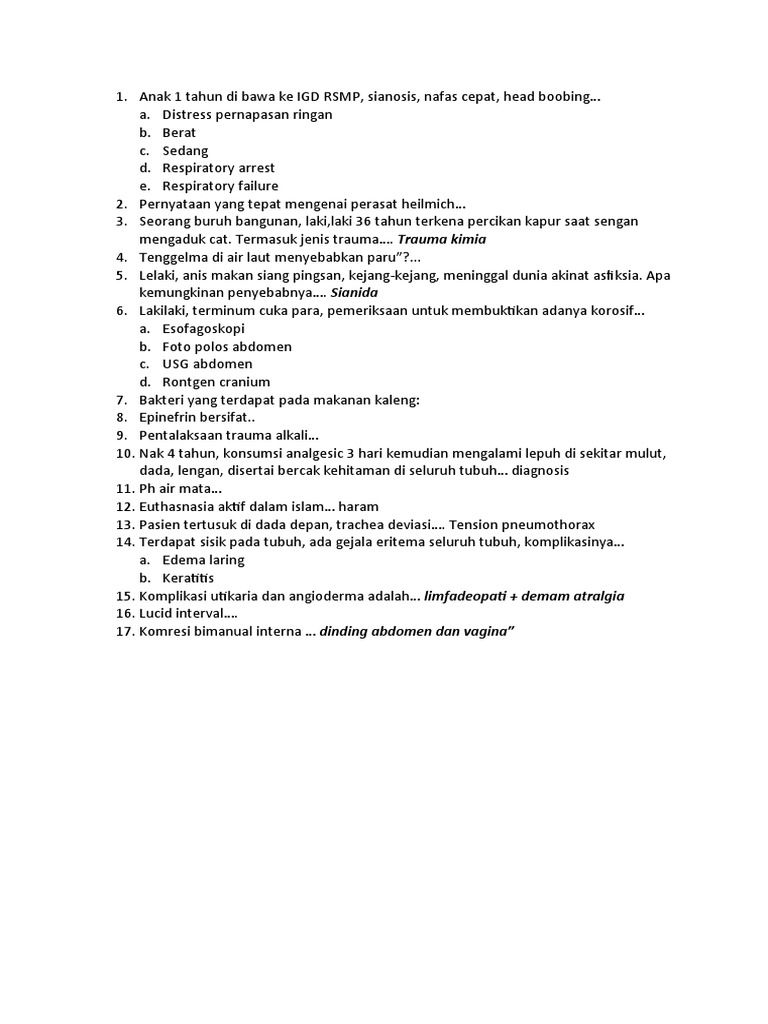 Soal MCQ Blok 20 2013 (Kegawatdaruratan Medik) | PDF