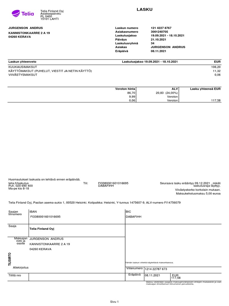 Invoice Telia | PDF