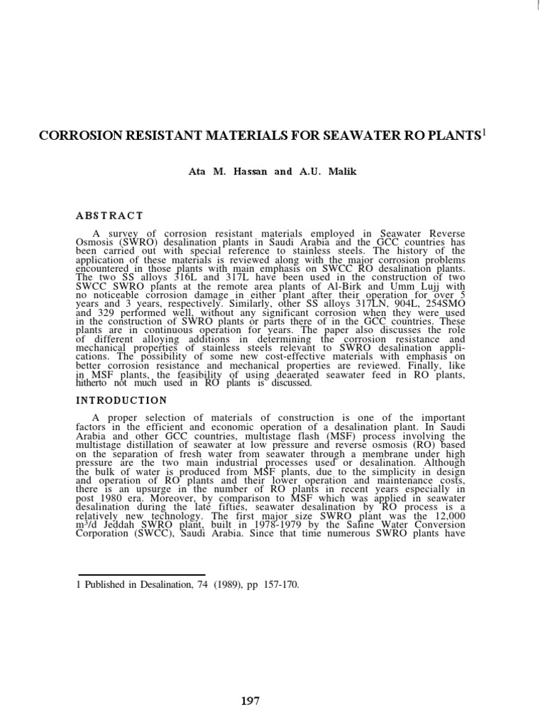 Materials For Seawater Application | PDF | Membrane | Stainless Steel