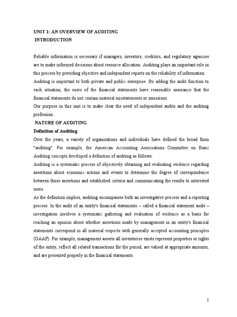 Audit UNIT 1 | PDF | Audit | Financial Audit