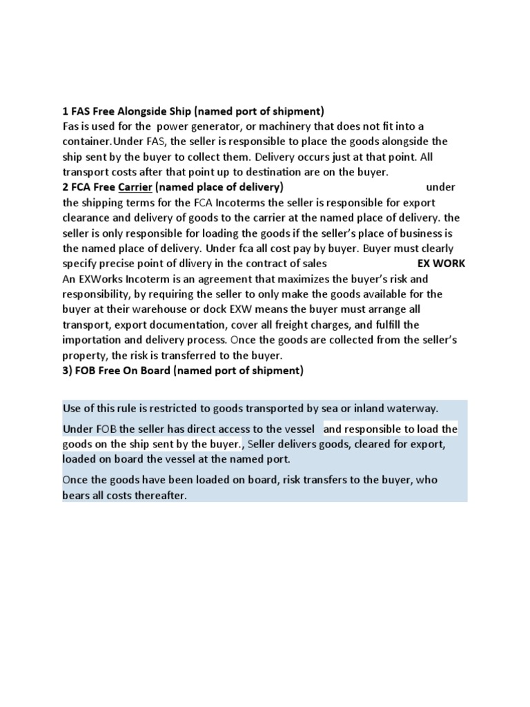 1 FAS Free Alongside Ship | PDF | Freight Transport | Private Law