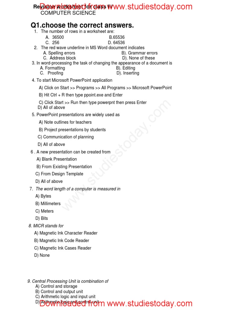 Class 4 Computer Revision Worksheet | PDF | Computing | Computer Science