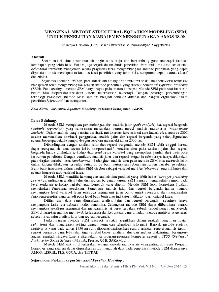 MENGURAI MODEL PENELITIAN MANAJEMEN DENGAN STRUCTURAL EQUATION MODELING ...