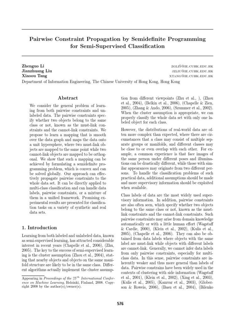 2008li-Pairwise Constraint Propagation by Semidefinite Programming For Semi-Supervised ...