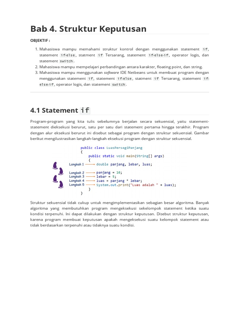 Struktur Keputusan dalam Pemrograman Java | PDF | Metode & Bahan Ajar | Teknologi & Rekayasa