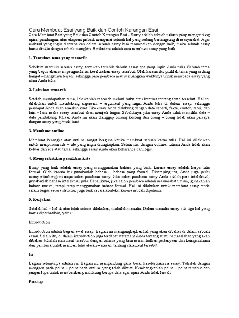 Cara Membuat Esai Yang Baik Dan Contoh Karangan Esai | PDF
