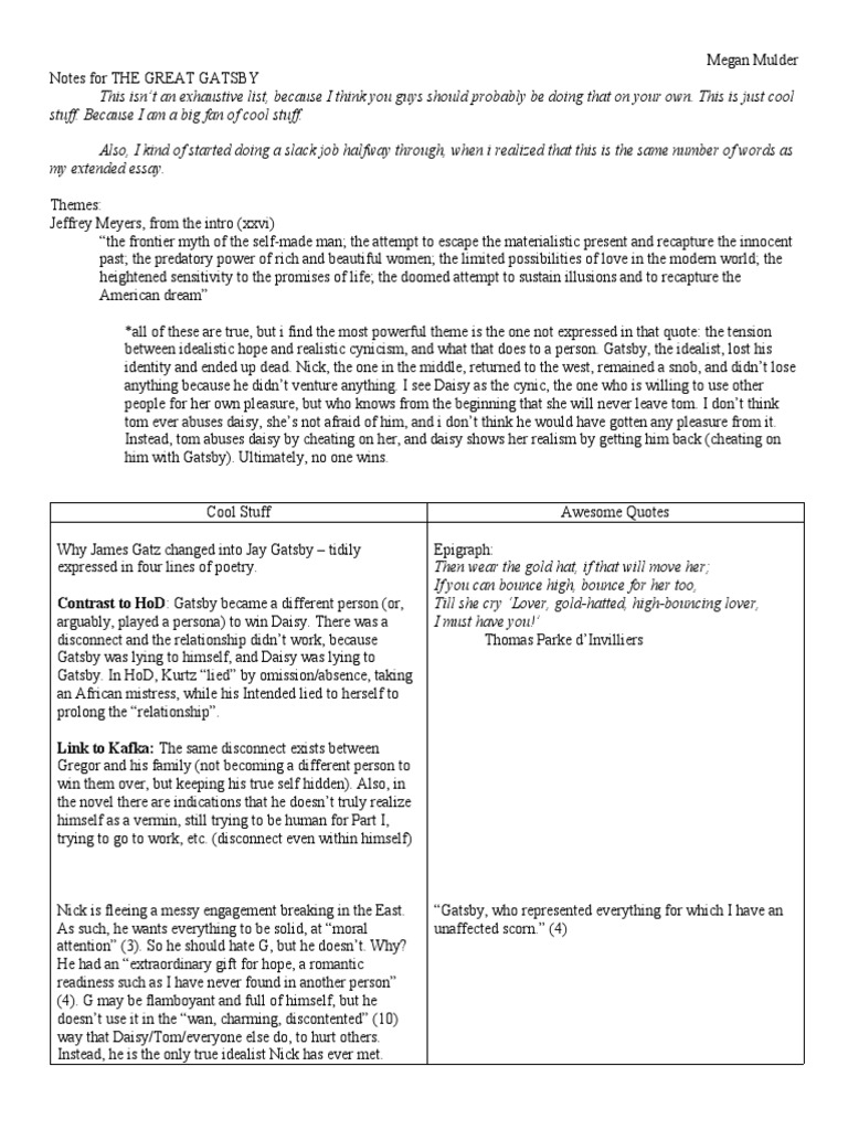 The Great Gatsby Notes Pdf The Great Gatsby Schools