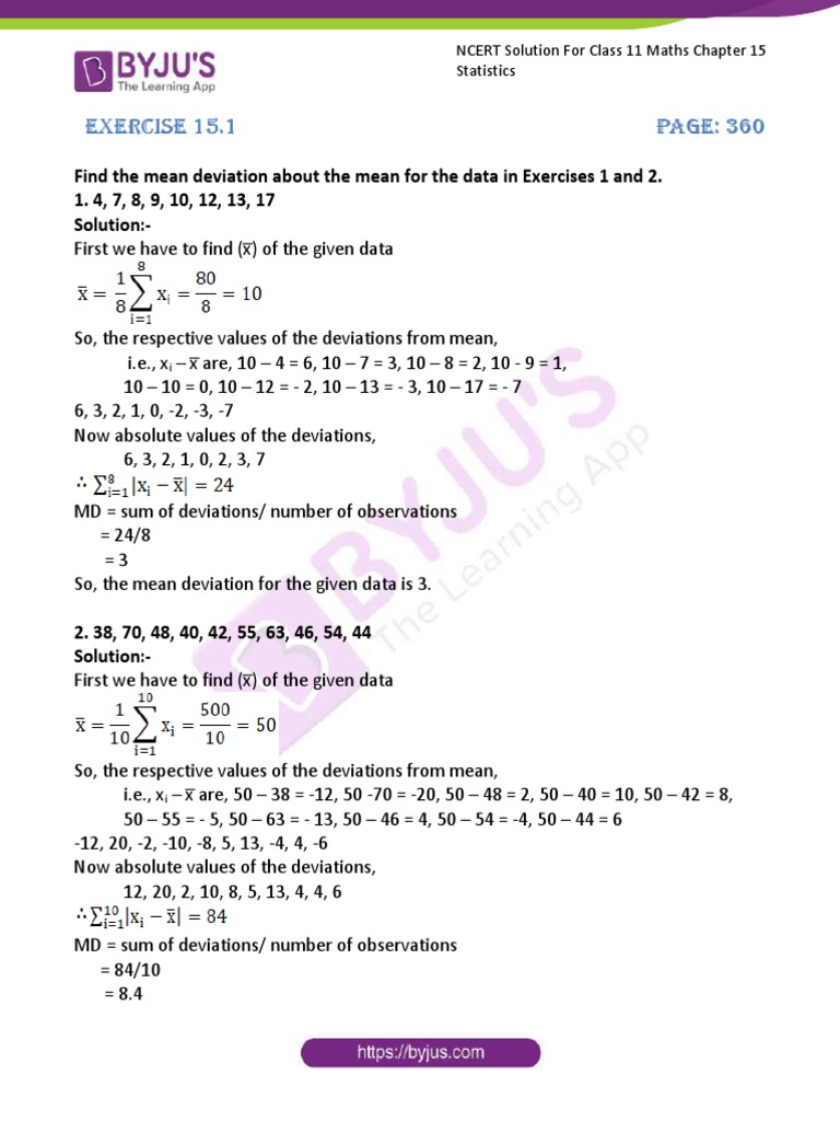 Class 11 Statistics NCERT Solutions | PDF | Standard Deviation ...