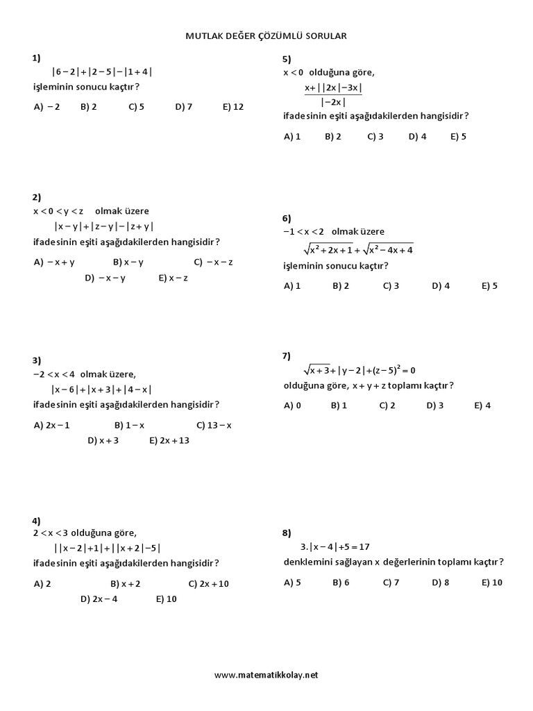 Mutlak Değer Soruları | PDF