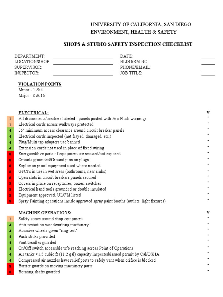 Shops & Studio Safety Inspection Checklist: University of California ...