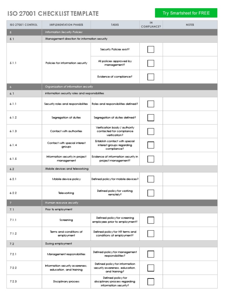 Ic Iso 27001 Checklist 10838 PDF | PDF | Information Security | Access ...
