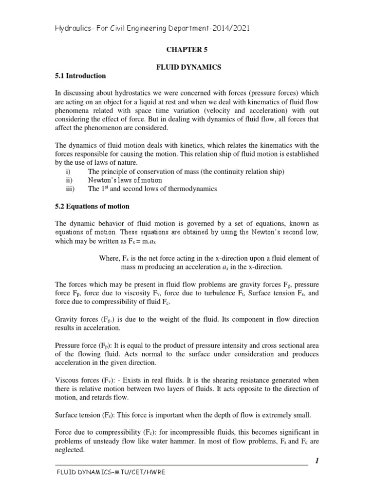 Hydraulics Chapter 5 | Download Free PDF | Fluid Dynamics | Reynolds Number