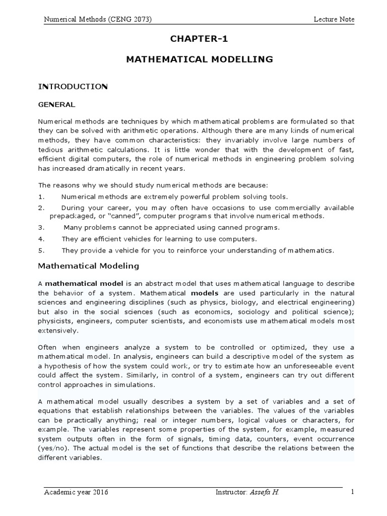 Chapter-1 Mathematical Modelling | PDF | Mathematical Model | Variable (Mathematics)