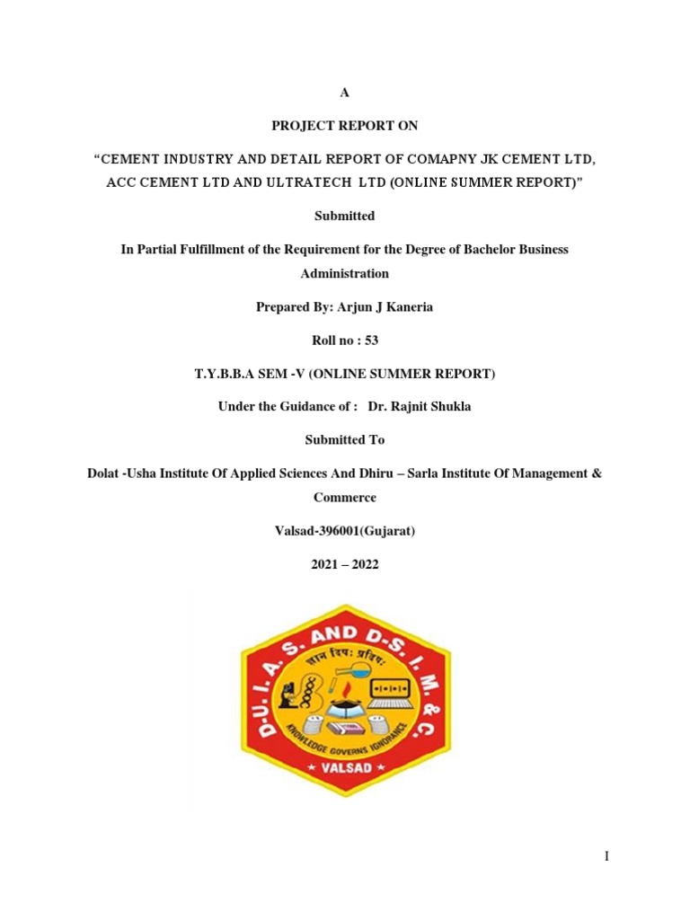 Cement Industry Report on JK Cement, ACC Cement & Ultratech | PDF ...