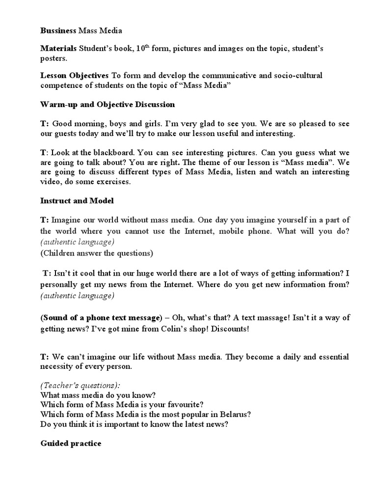 My Project Mass Media | PDF | Newspapers | Mass Media