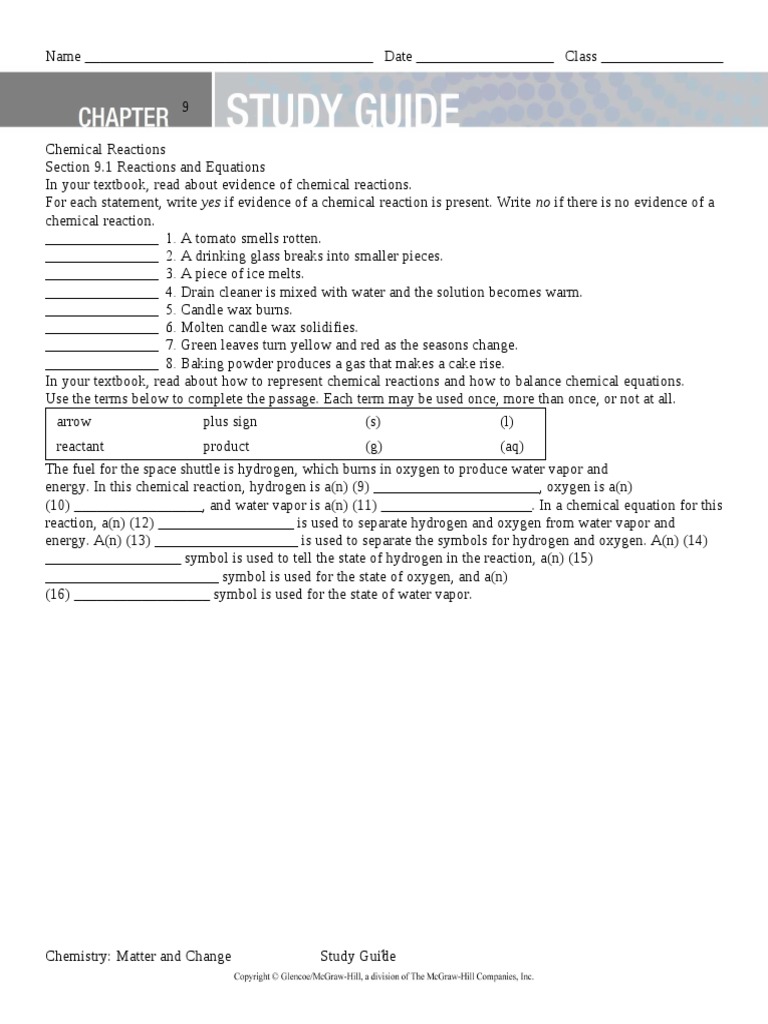 Ch.9-Study Guide Chemical Reactions Teacher Editable | PDF | Chemical ... Ch.9-Study Guide Chemical Reactions Teacher Editable | PDF | Chemical ...