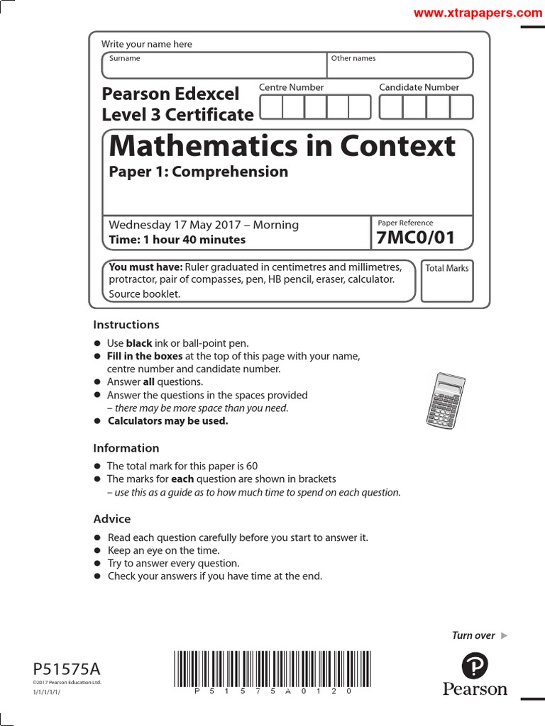 Mathematics in Context: Pearson Edexcel Level 3 Certificate | PDF