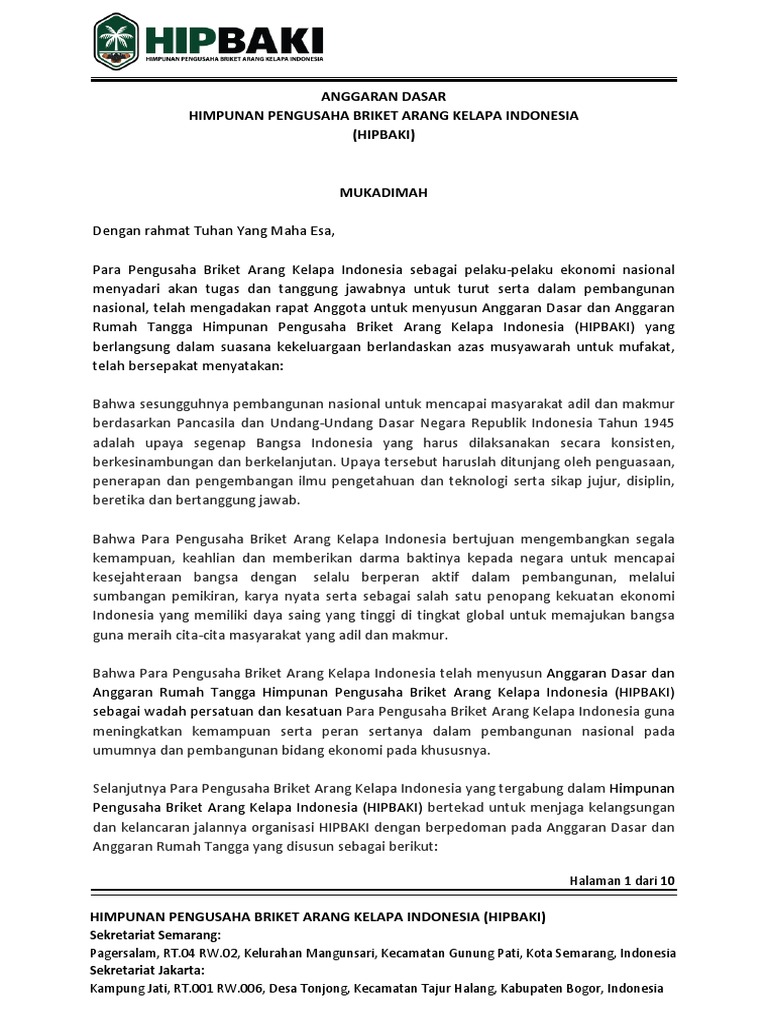 Anggaran Dasar Hipbaki | PDF | Bisnis | Pengelolaan Keuangan & Uang